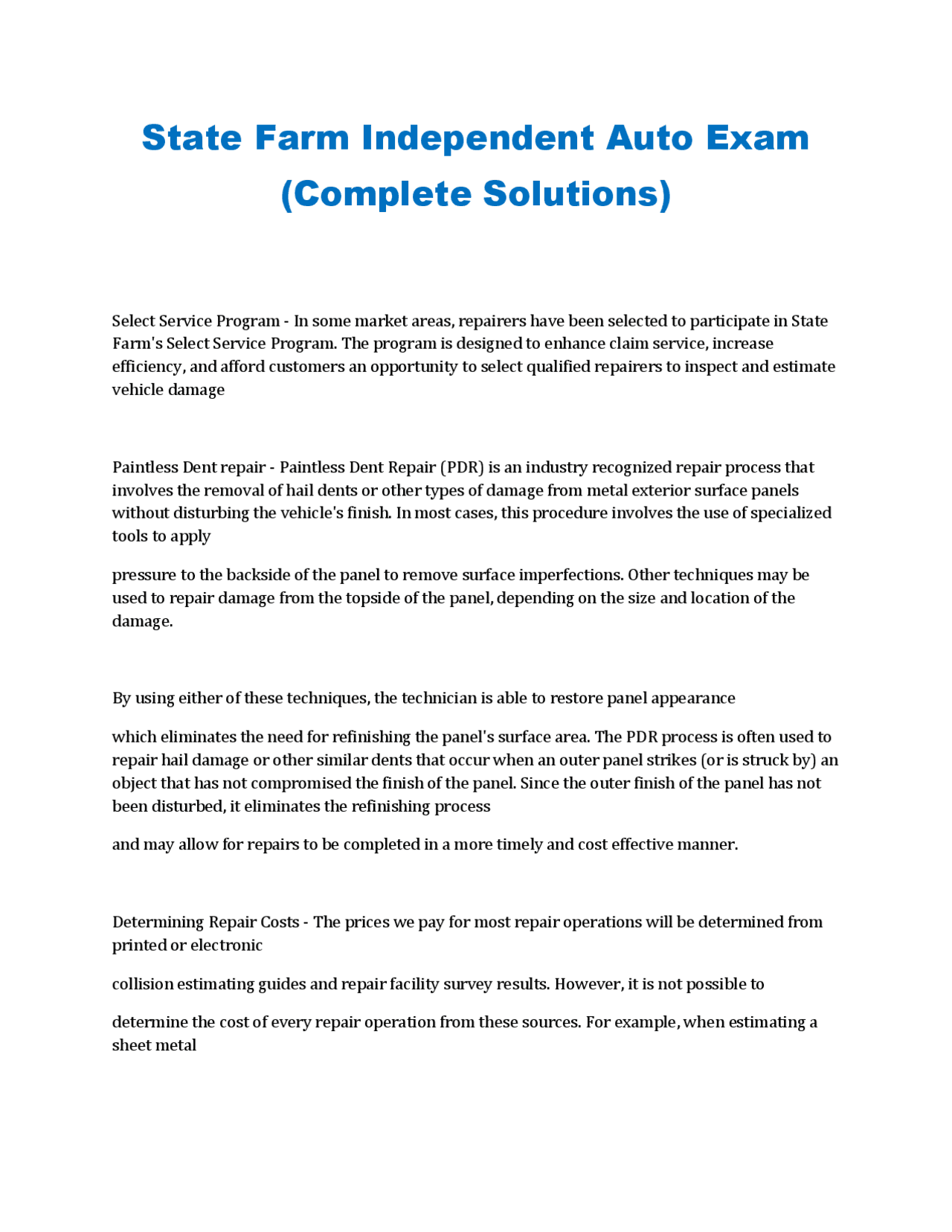 State Farm Independent Auto Exam (Complete Solutions) | Exams Advanced ...