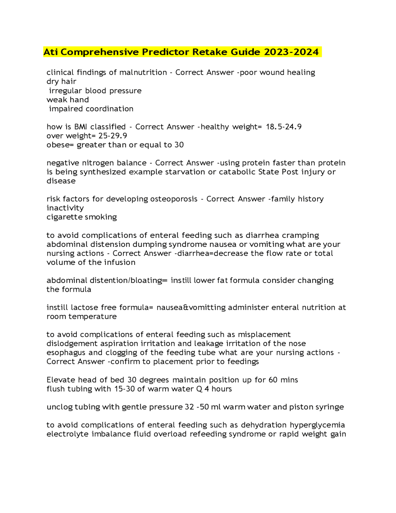 Ati Comprehensive Predictor Retake Guide 2023-2024 | Study notes ...