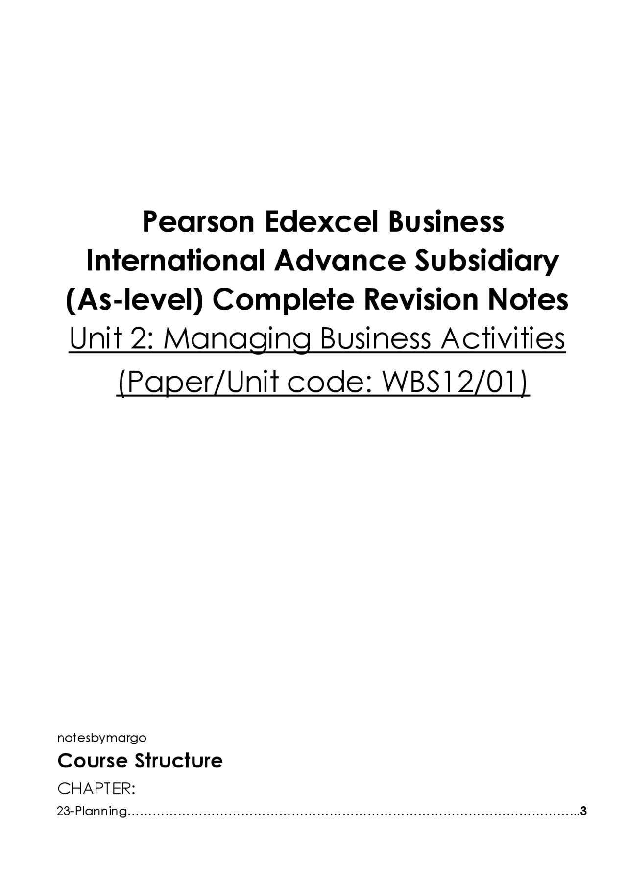 Pearson Edexcel Business International Advance Subsidiary (As-level ...