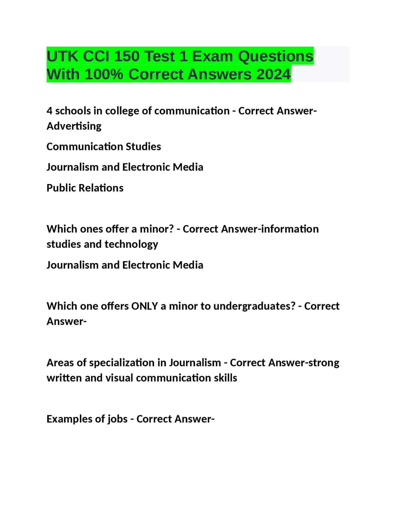 UTK CCI 150 Test 1 Exam Questions With 100% Correct Answers 2024 ...