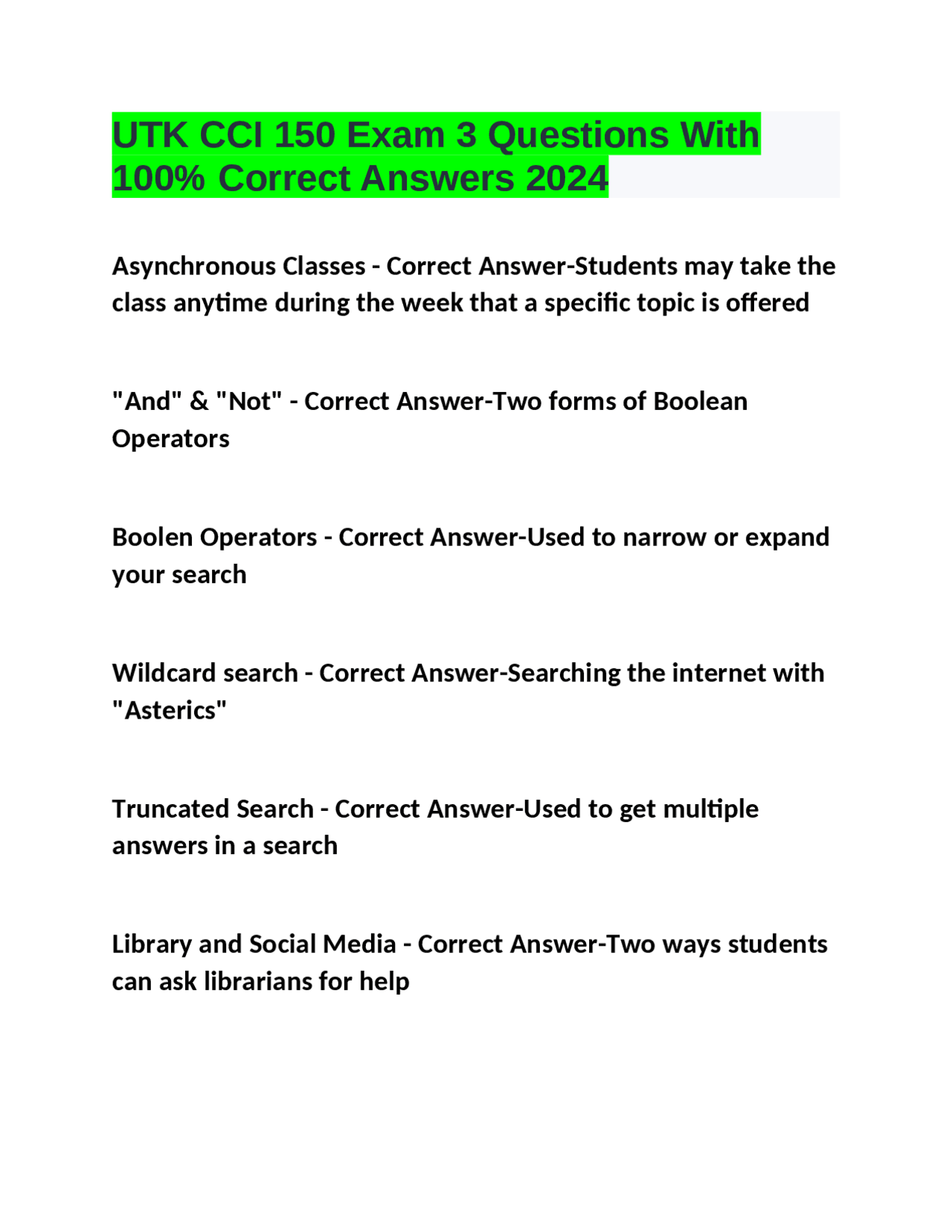 UTK CCI 150 Exam 3 Questions With 100% Correct Answers 2024 | Exams ...
