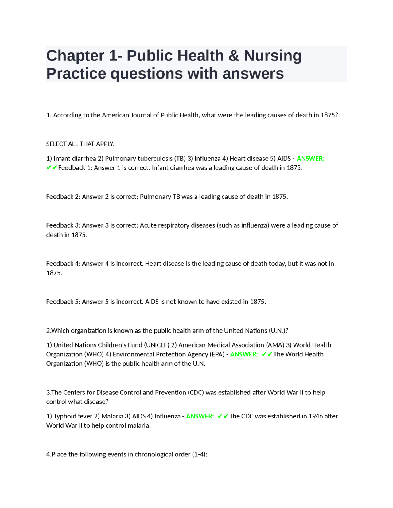 Chapter 1- Public Health & Nursing Practice questions with answers ...