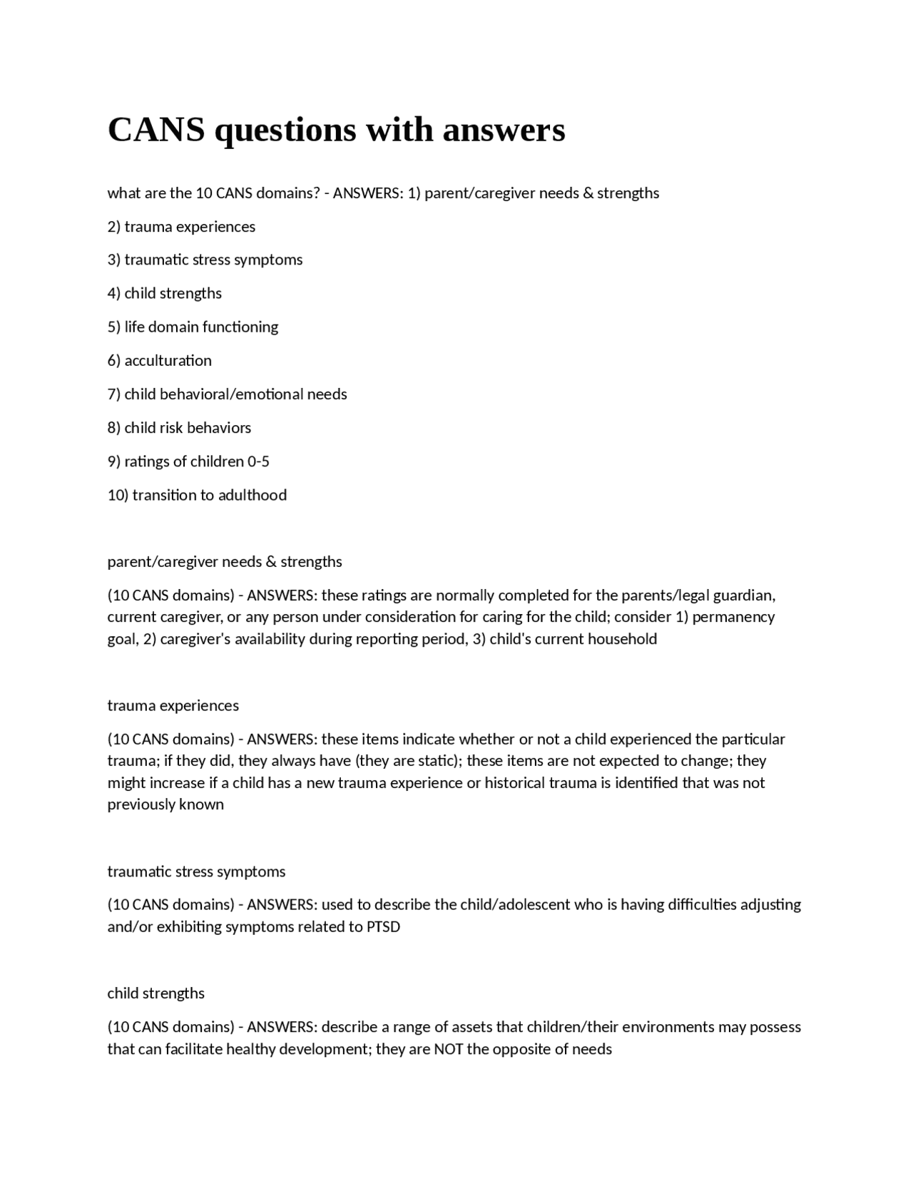 CANS questions with answers | Exams Nursing | Docsity