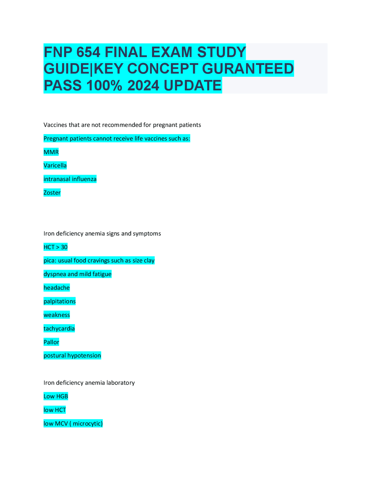 FNP 654 FINAL EXAM STUDY GUIDE|KEY CONCEPT GURANTEED PASS 100% 2024 ...