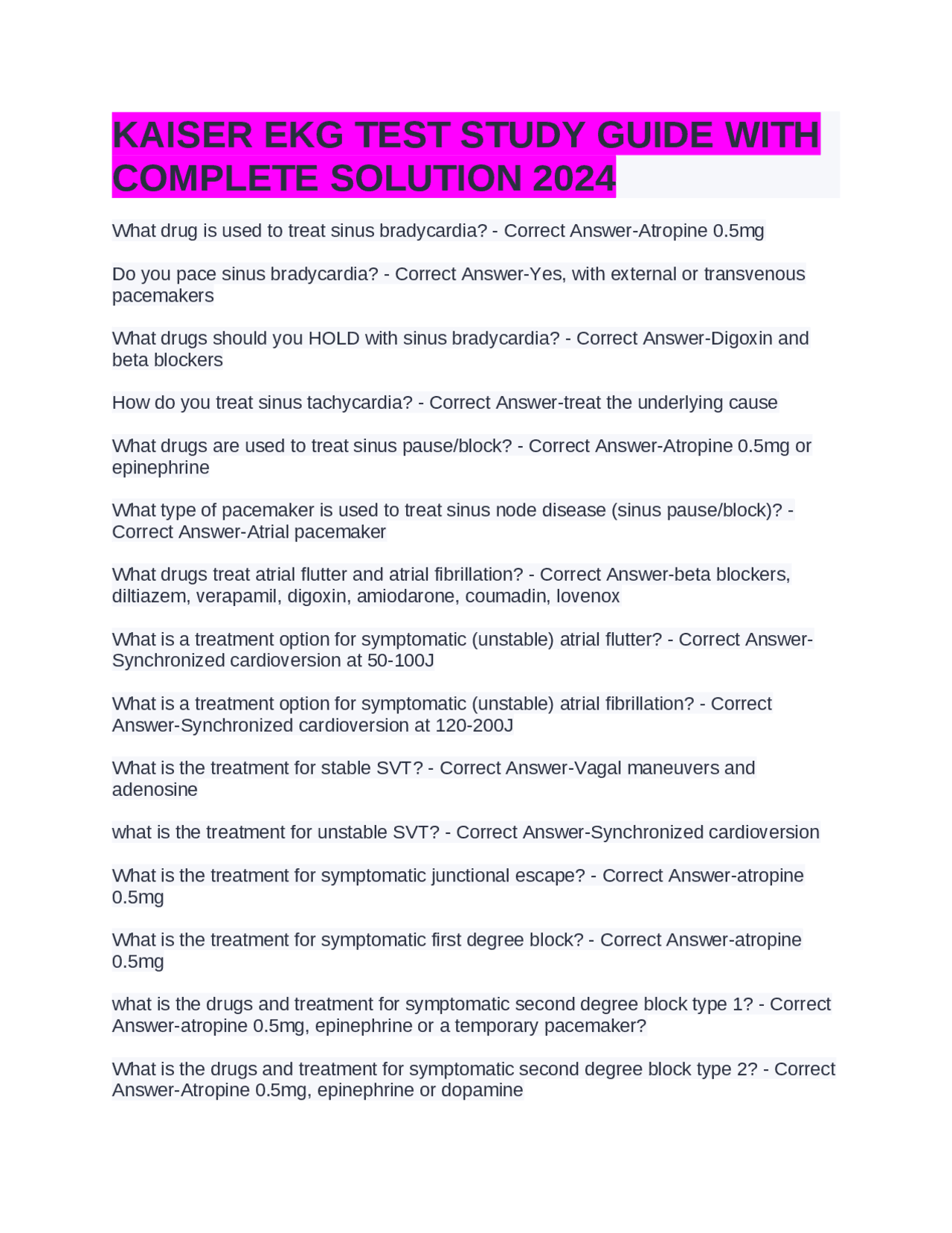 KAISER EKG TEST STUDY GUIDE WITH COMPLETE SOLUTION 2024 | Exams ...