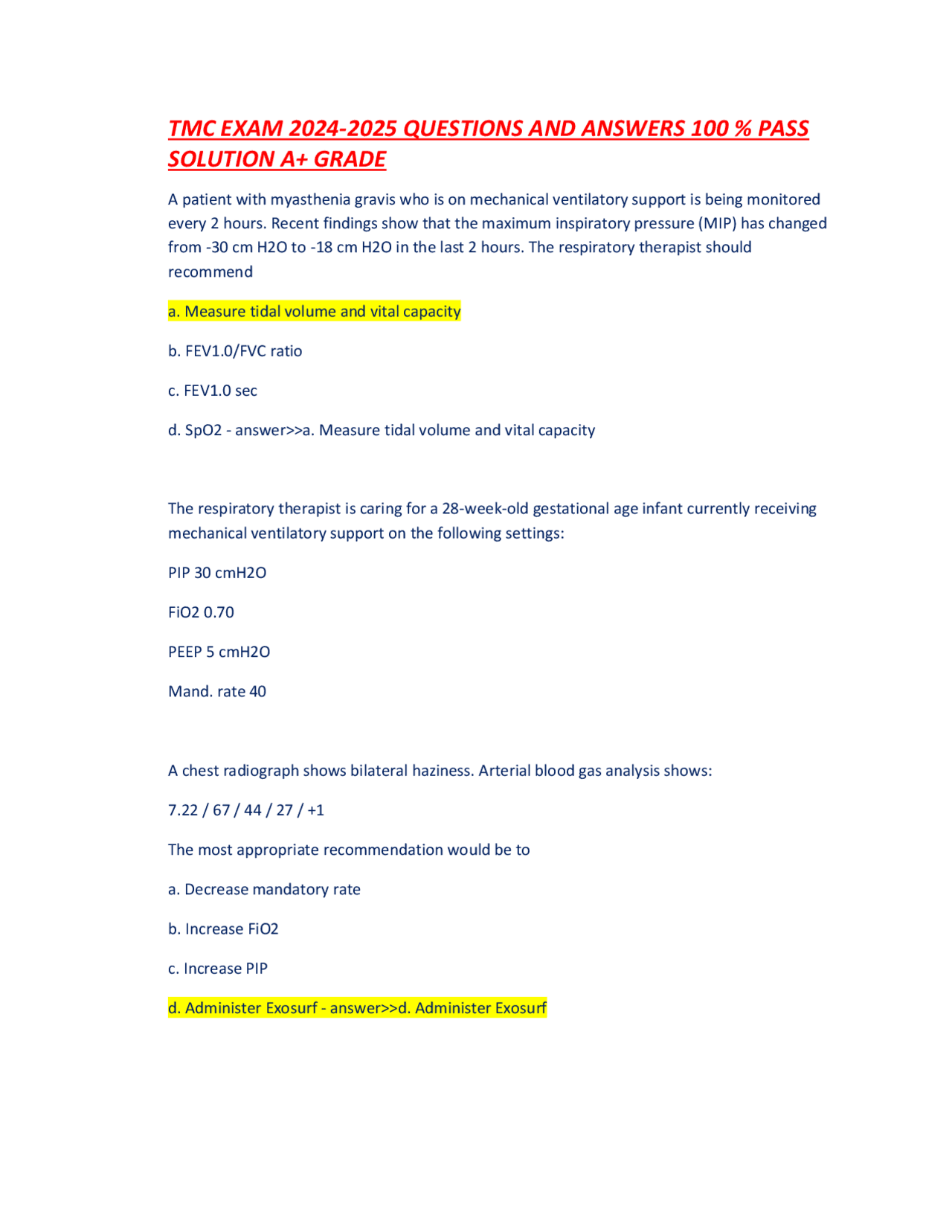 TMC EXAM 2024 NEW UPDATED VERSION | Exams Public Health | Docsity