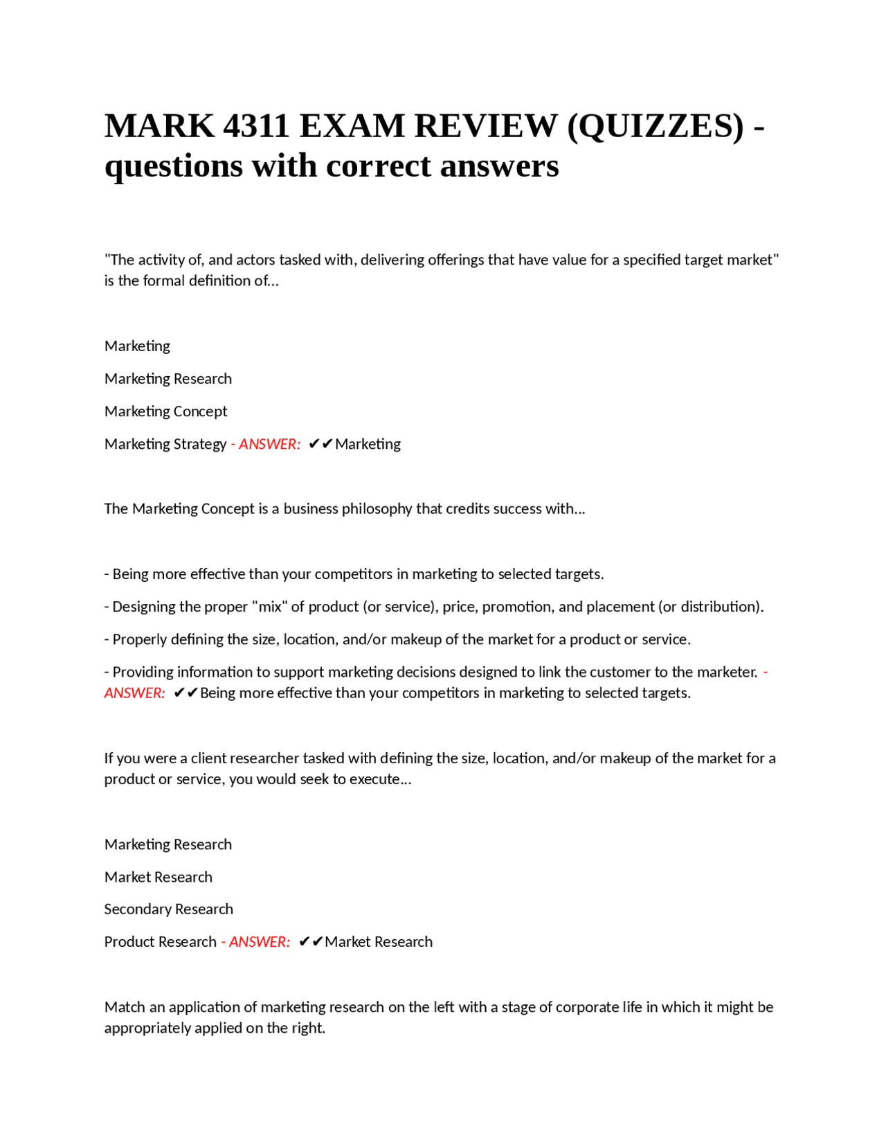 MARK 4311 EXAM REVIEW (QUIZZES) -questions with correct answers ...
