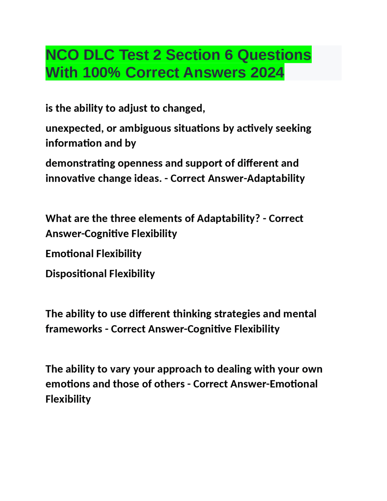 NCO DLC Test 2 Section 6 Questions With 100% Correct Answers 2024 ...