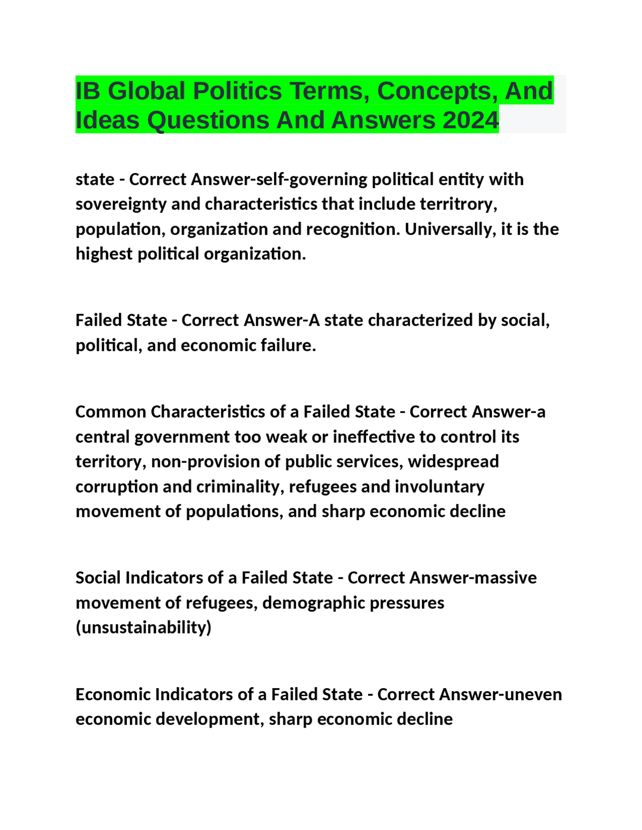 IB Global Politics Terms, Concepts, And Ideas Questions And Answers ...