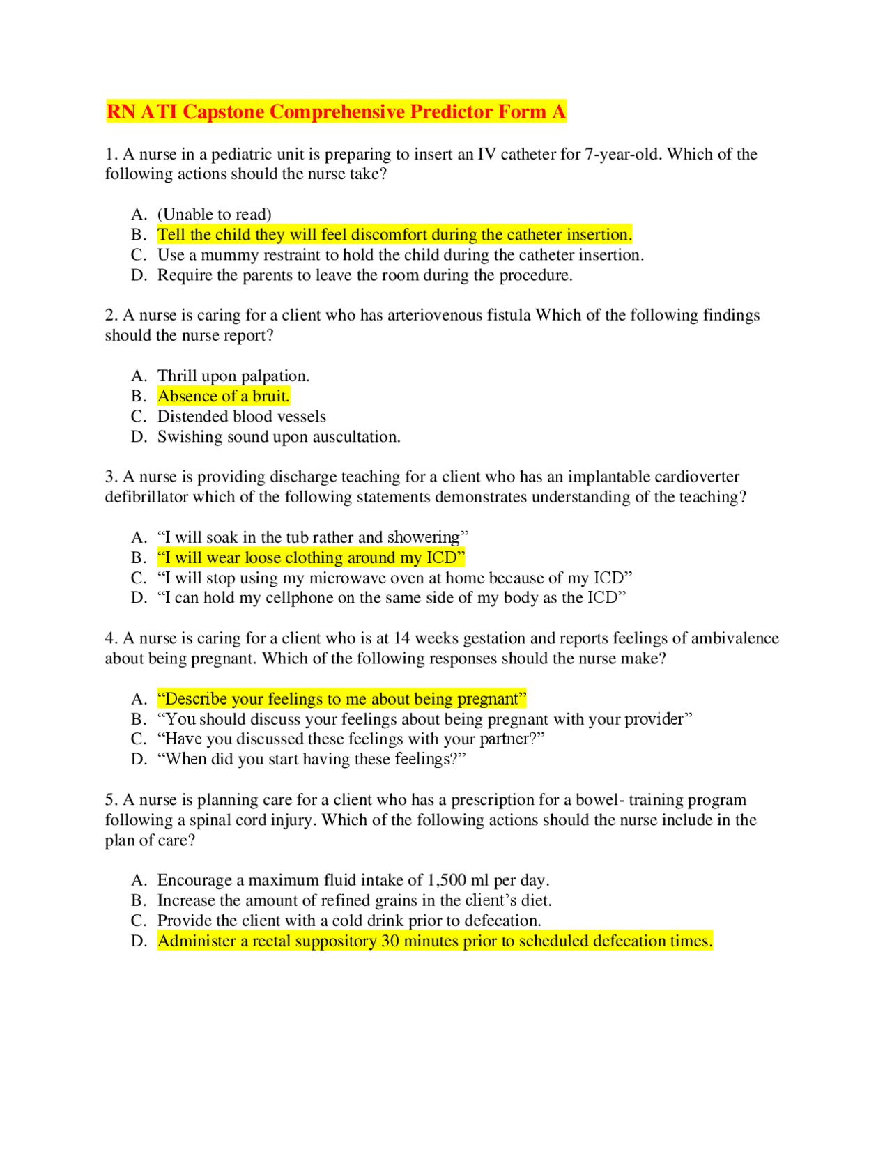2019 RN ATI Capstone Comprehensive Predictor Form A | Study notes ...