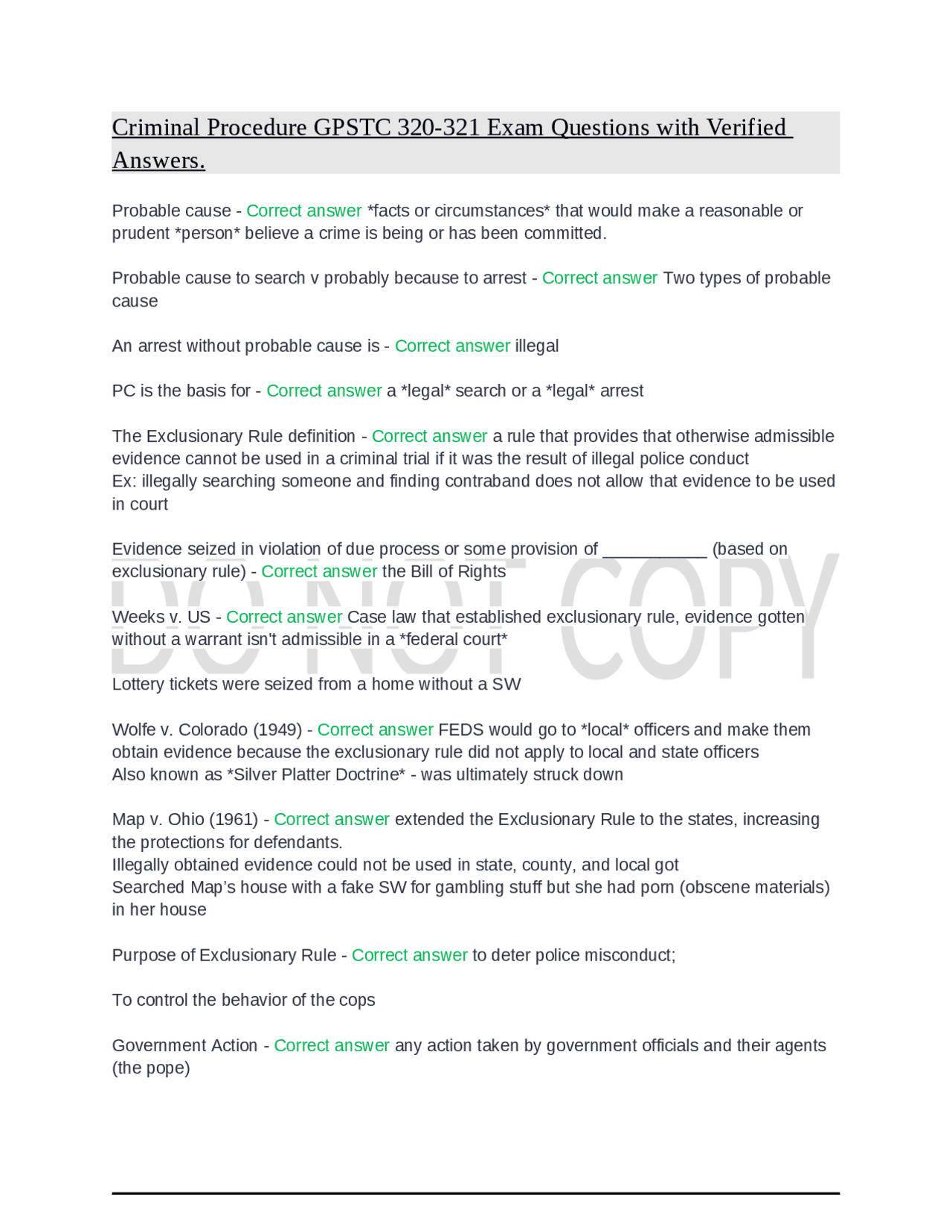 Criminal Procedure GPSTC 320-321 Exam Questions with Verified Answers. | Exams Criminal ...