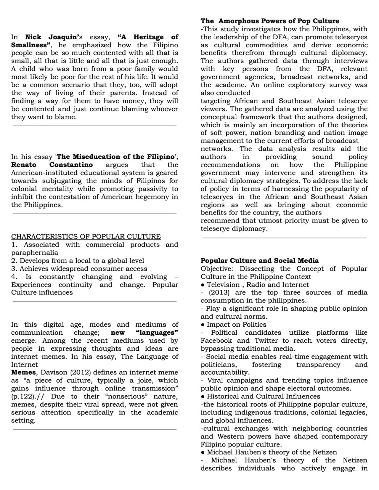 Popular Culture - Study notes | Study notes Culture & Society | Docsity