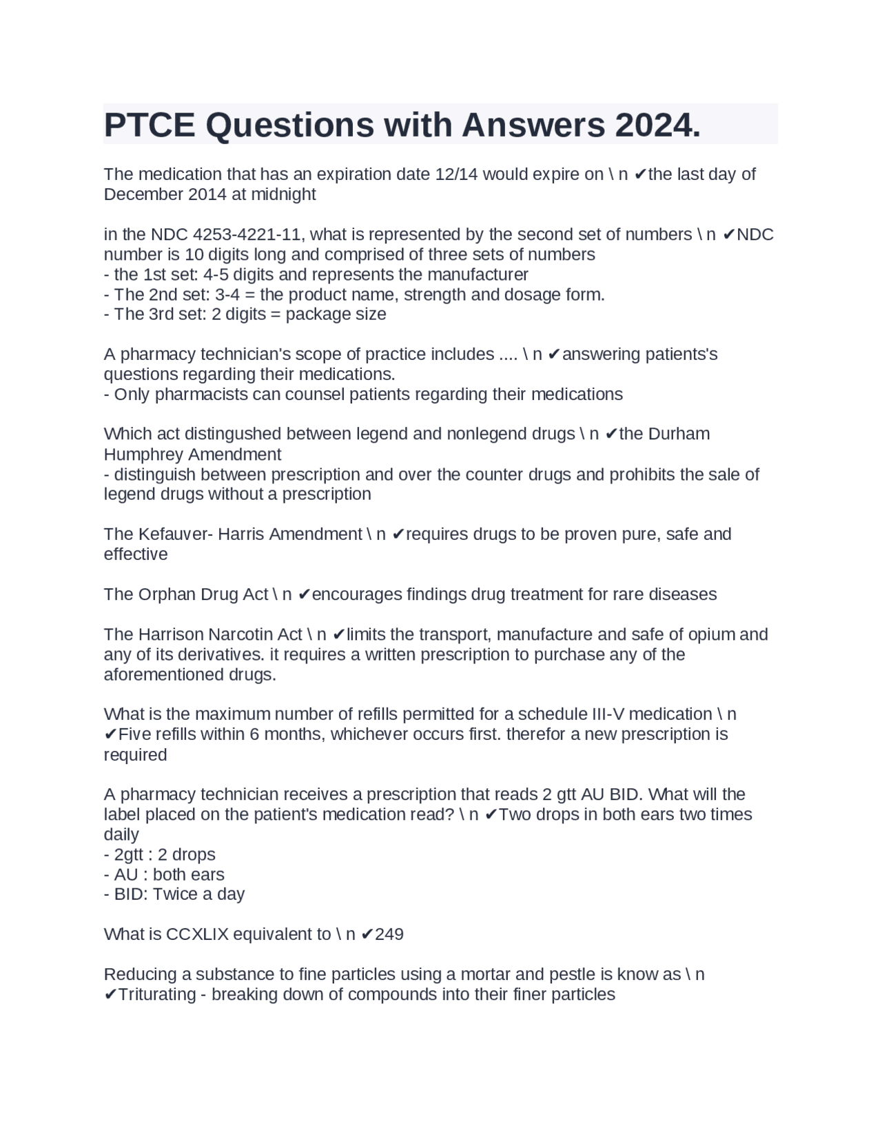 PTCE Questions with Answers 2024. | Exams Medicine | Docsity