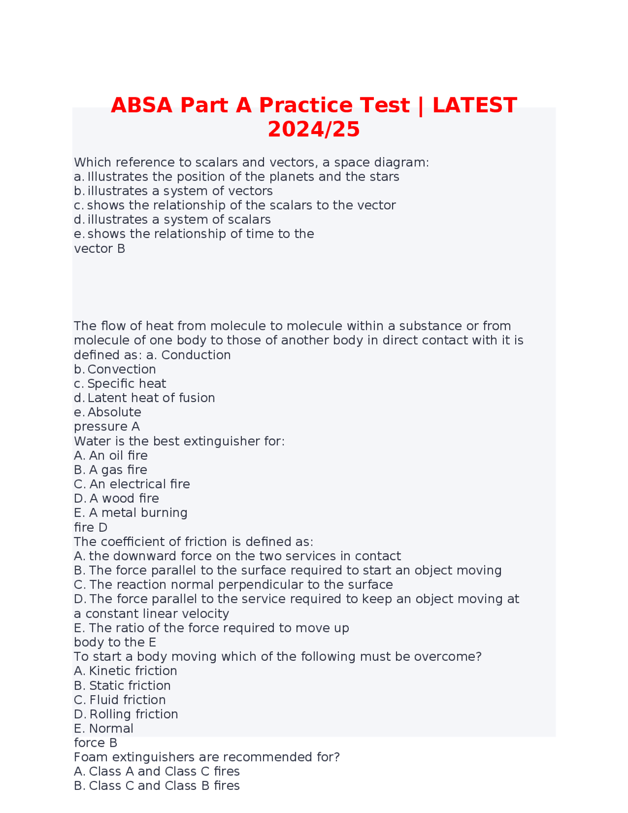 ABSA Part A Practice Test | LATEST 2024/25 | Exams Physics | Docsity