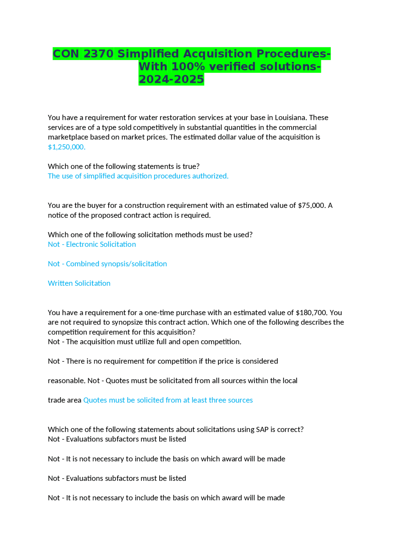 CON 2370 Simplified Acquisition Procedures-With 100% verified solutions ...