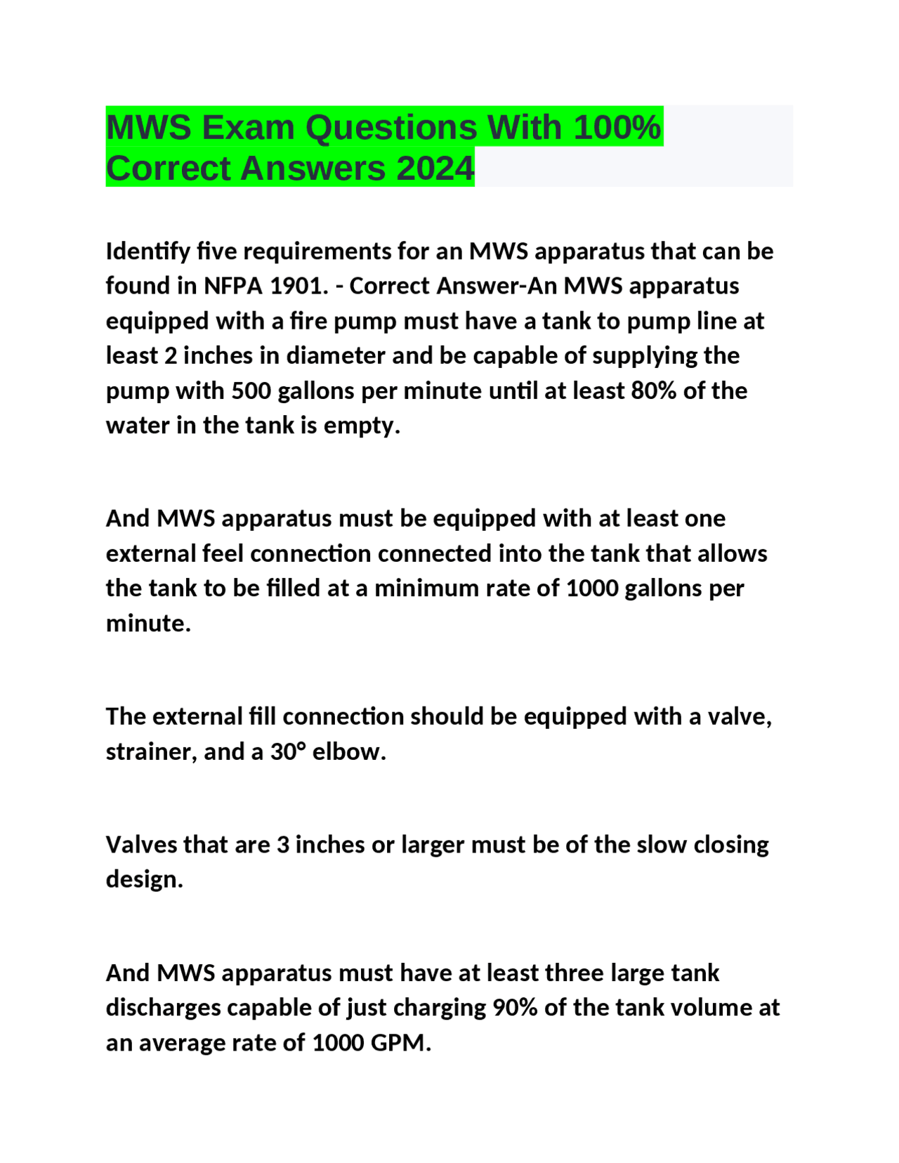 MWS Exam Questions With 100% Correct Answers 2024 | Exams Advanced ...