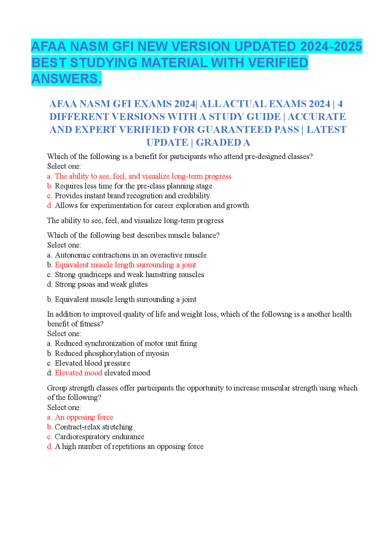 AFAA NASM GFI NEW VERSION UPDATED 2024-2025 BEST STUDYING MATERIAL WITH ...