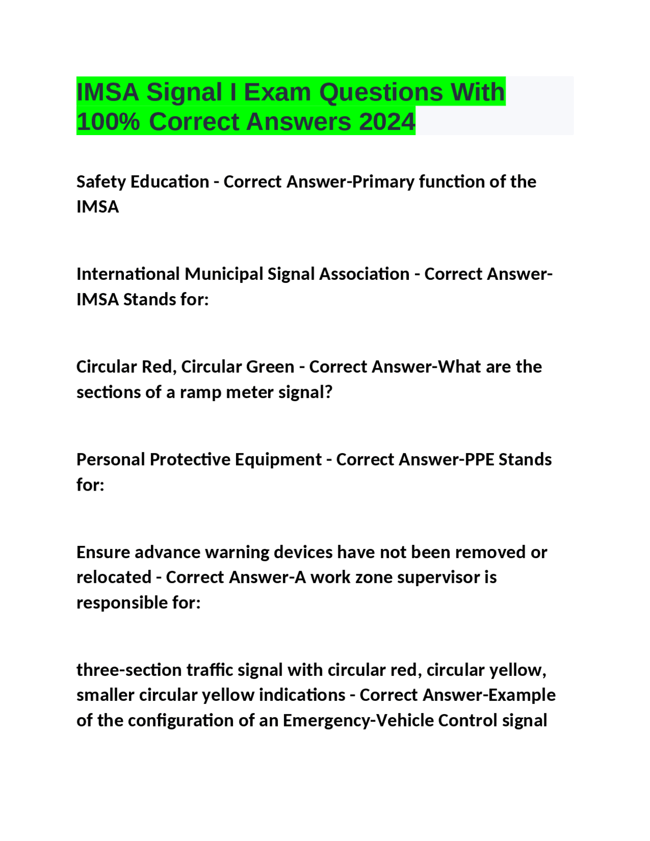 IMSA Signal I Exam Questions With 100% Correct Answers 2024 | Exams ...