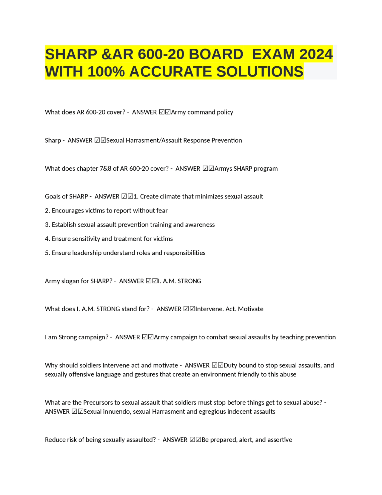 SHARP &AR 600-20 BOARD EXAM 2024 WITH 100% ACCURATE SOLUTIONS | Exams ...