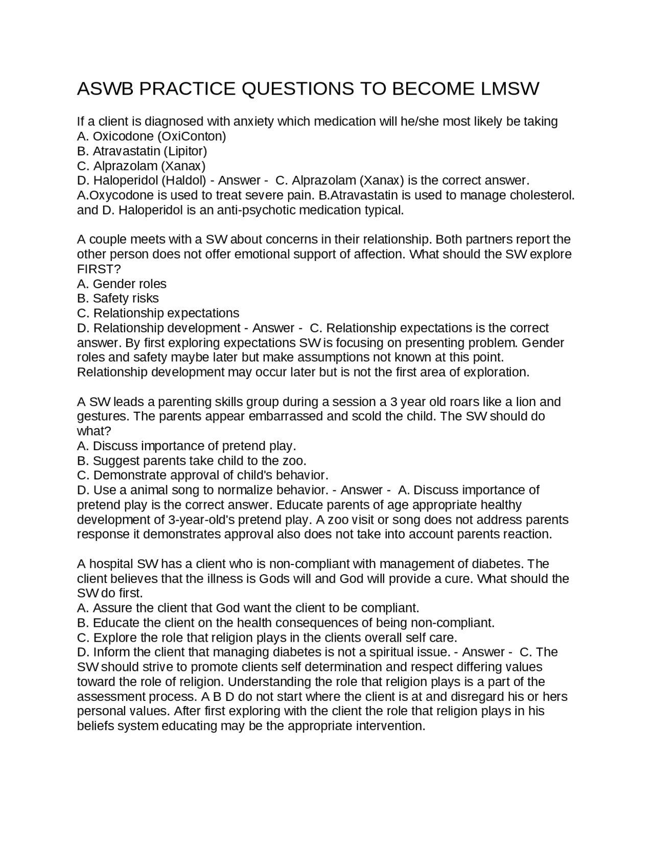 ASWB practice questions to become LMSW Advanced. | Exams Nursing | Docsity