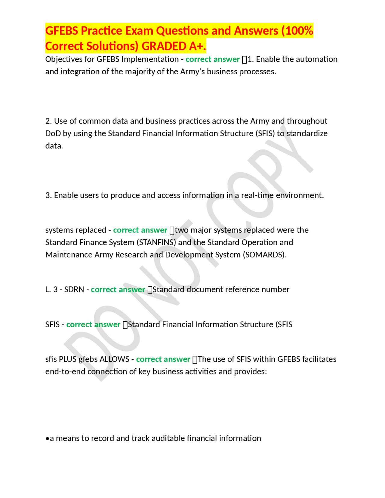 GFEBS Practice Exam Questions and Answers (100% Correct Solutions) GRADED A+. | Exams Computer ...