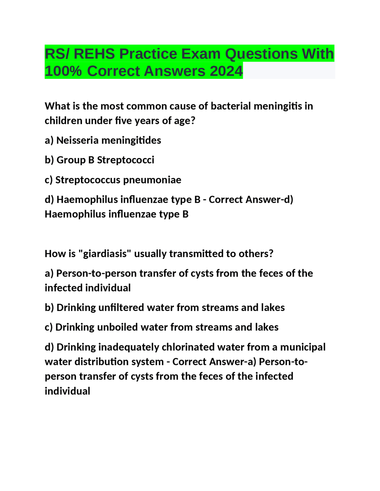 RS/ REHS Practice Exam Questions With 100% Correct Answers 2024 | Exams ...