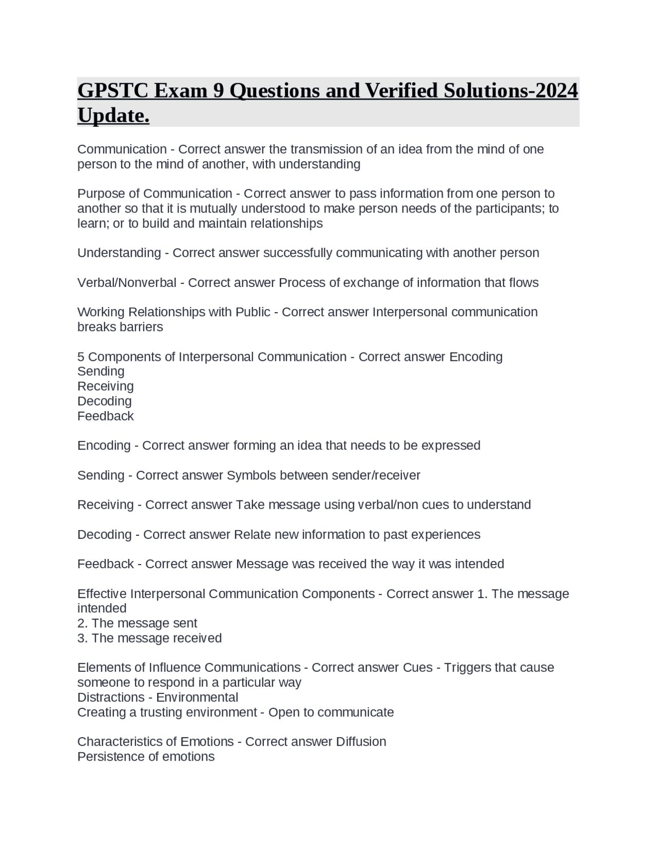 GPSTC Exam 9 Questions and Verified Solutions-2024 Update. | Exams ...