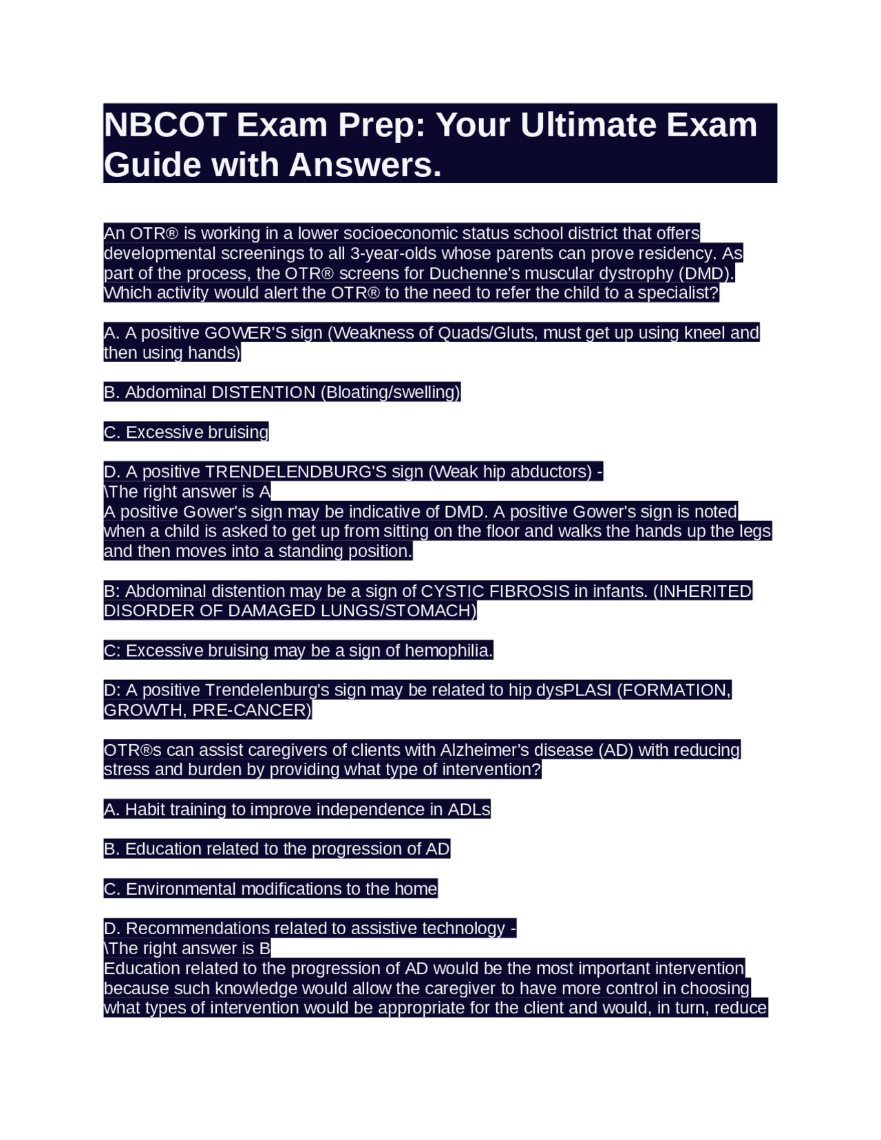 NBCOT Exam Prep: Your Ultimate Exam Guide with Answers. | Exams ...