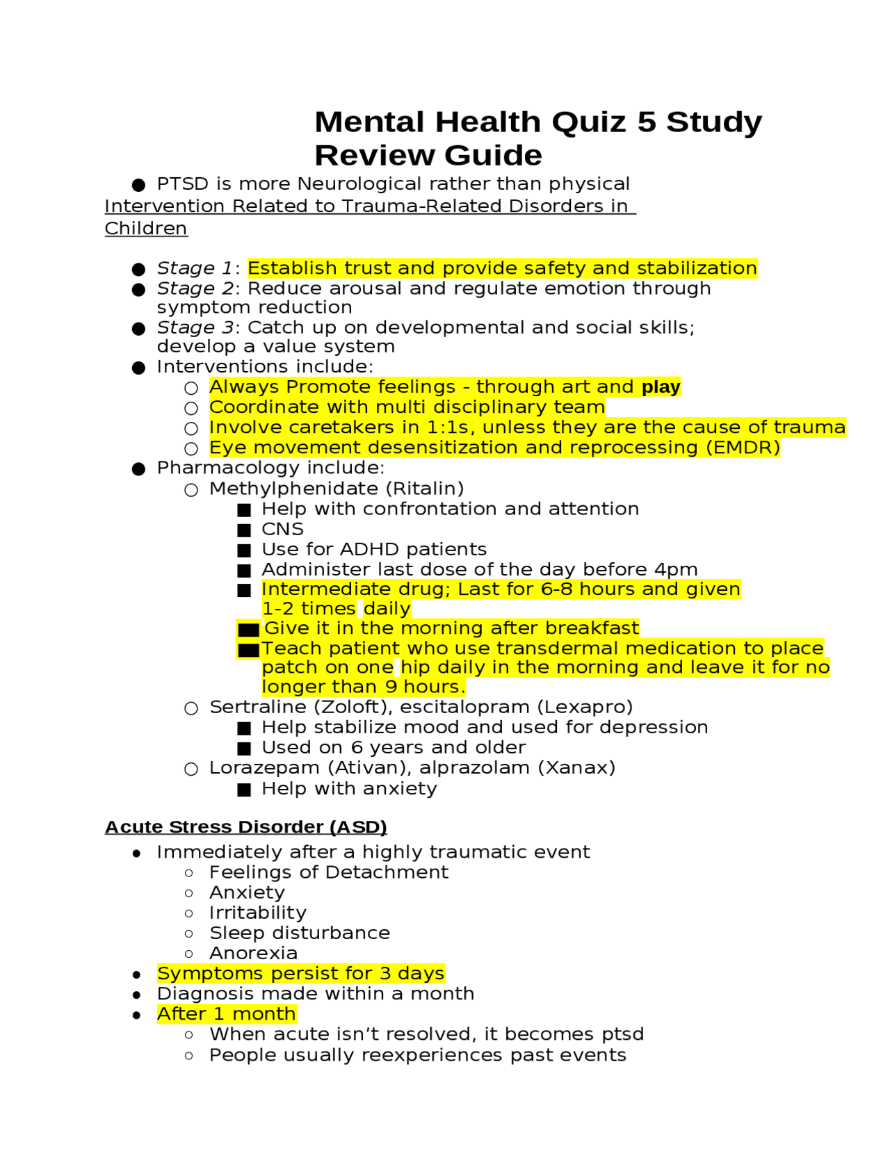Mental Health Quiz 5 Study Review Guide | Study Guides, Projects ...