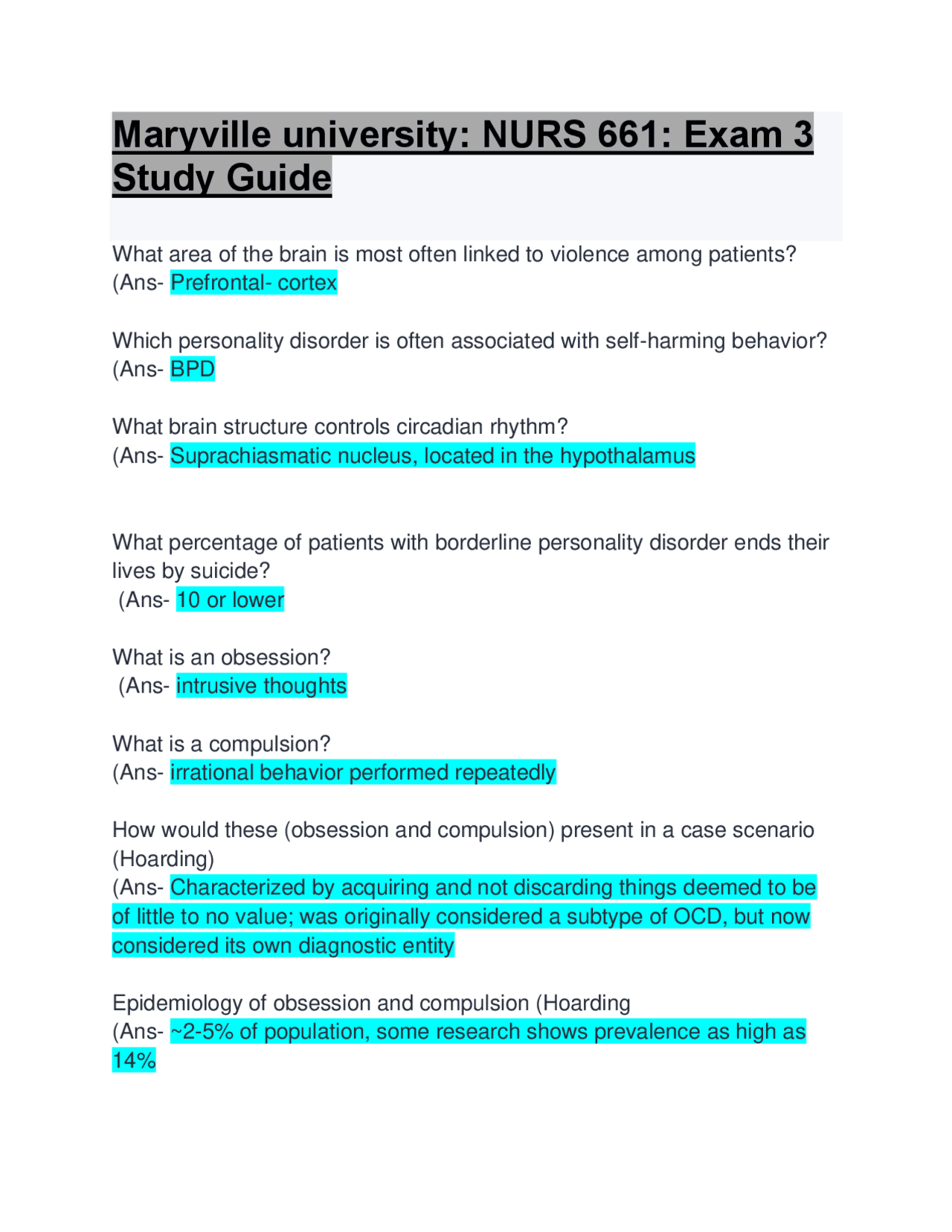NURS 661: Exam 3 Study Guide: Updated A+ Guide:Questions & Answers | Study Guides, Projects ...