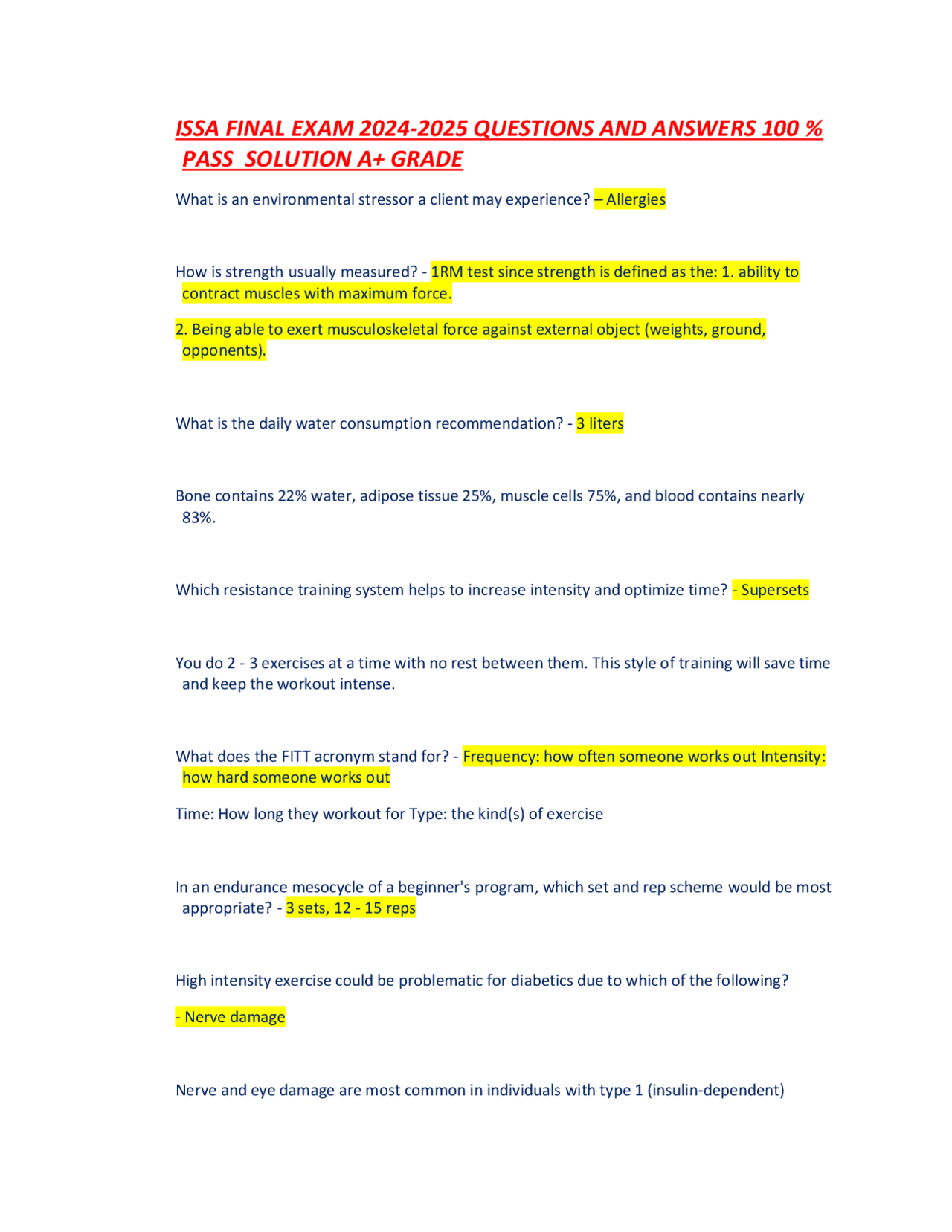 ISSA FINAL EXAM 2024 LATEST UPDATE | Exams Public Health | Docsity