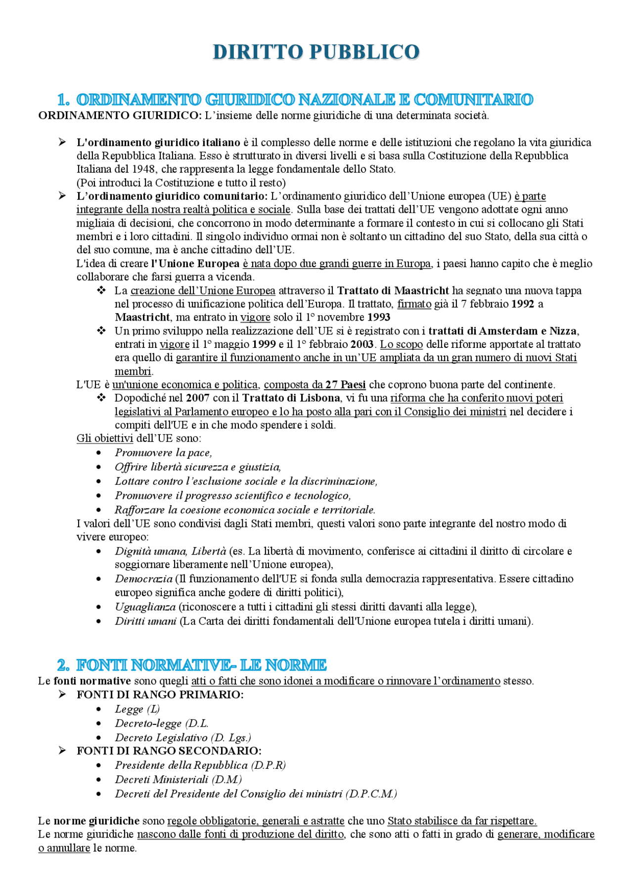 Riassunto diritto pubblico | Schemi e mappe concettuali di Diritto Pubblico | Docsity