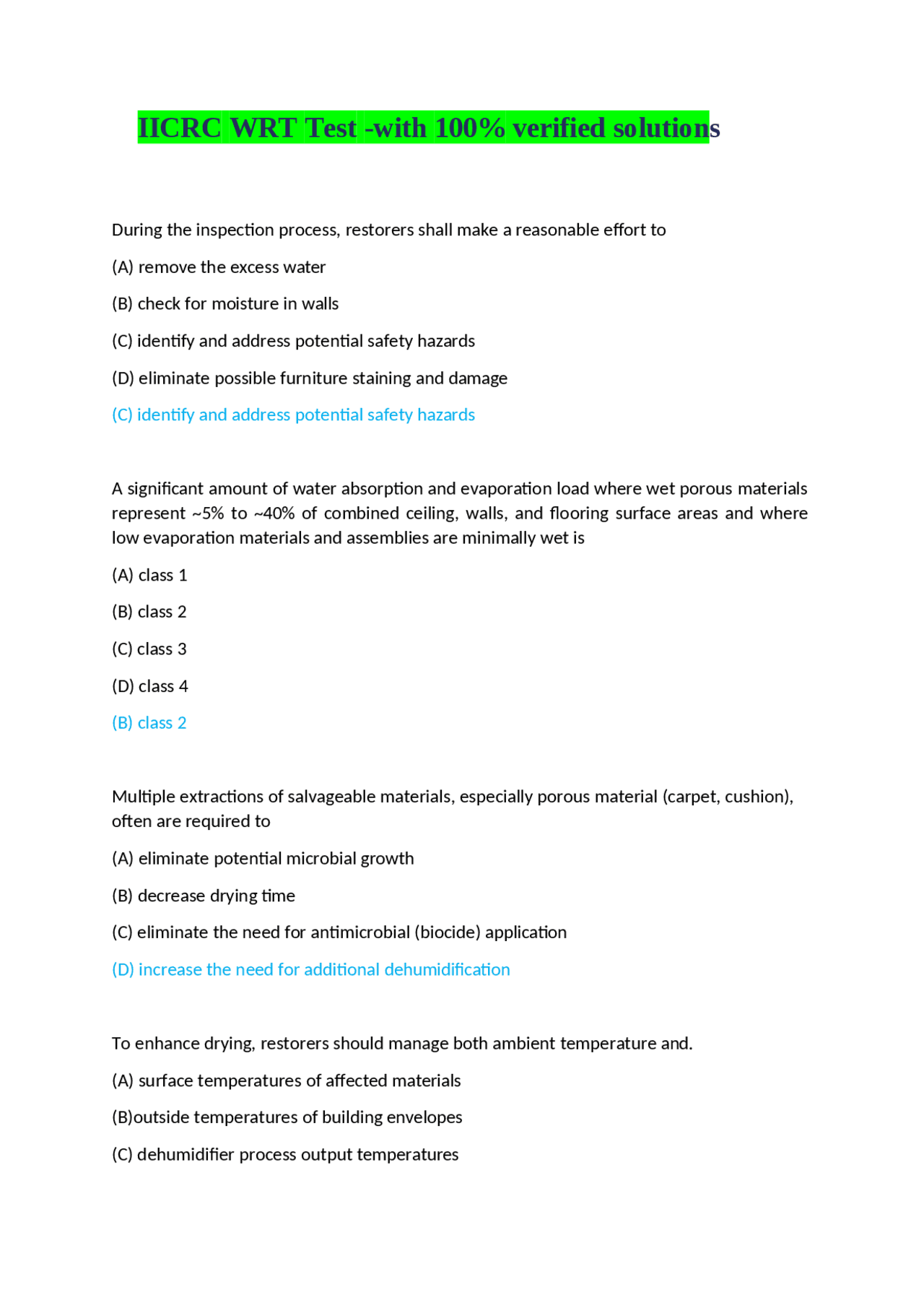 IICRC WRT Test -with 100 verified solutions.docx | Exams Advanced ...