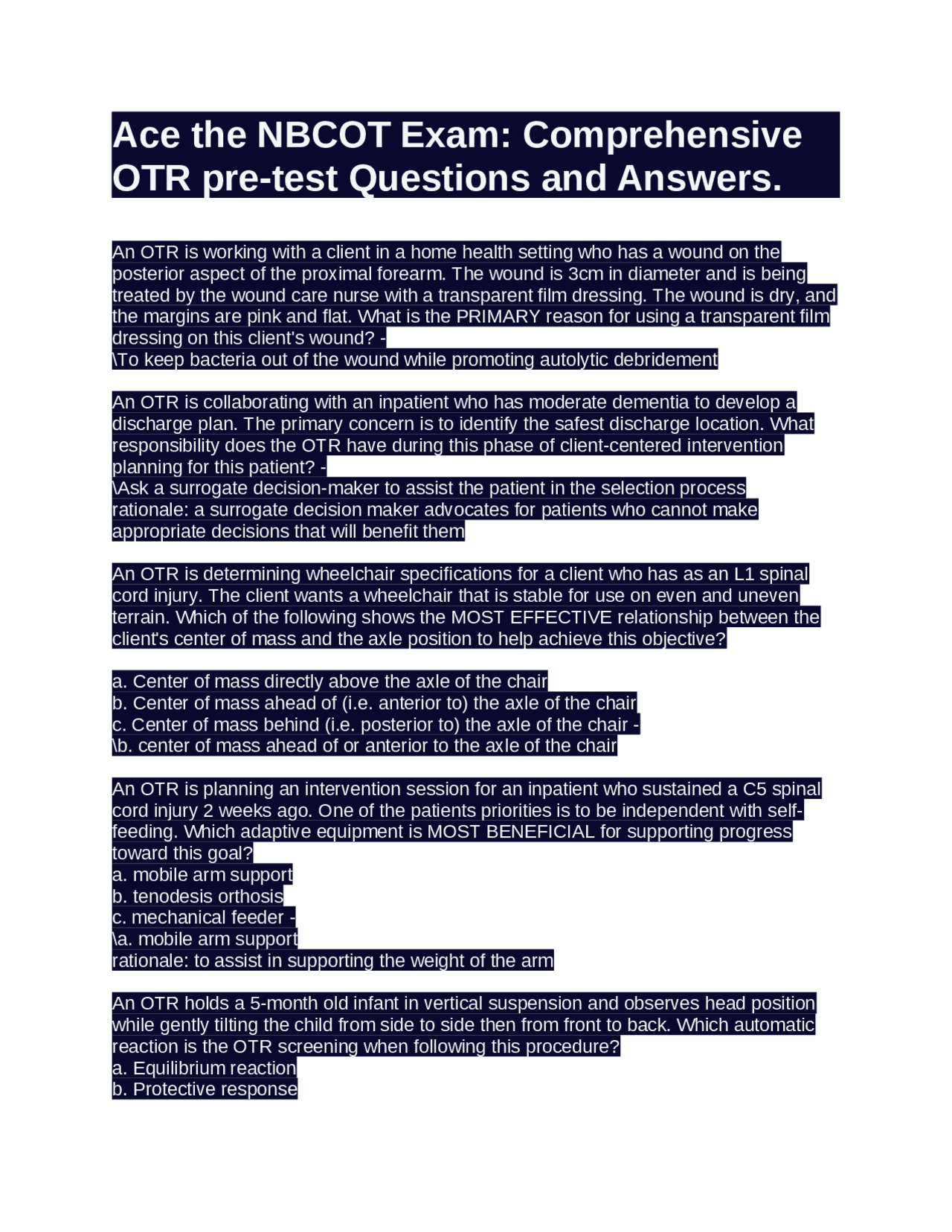 Ace the NBCOT Exam: Comprehensive OTR pre-test Questions and Answers ...