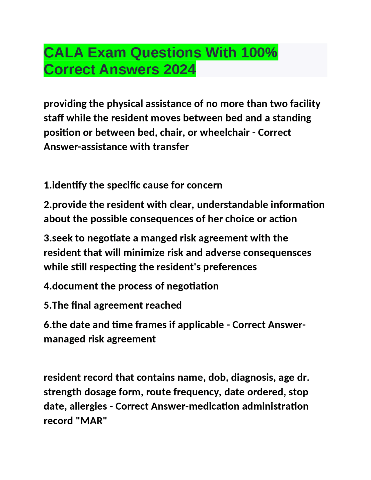 CALA Exam Questions With 100% Correct Answers 2024 | Exams Advanced ...