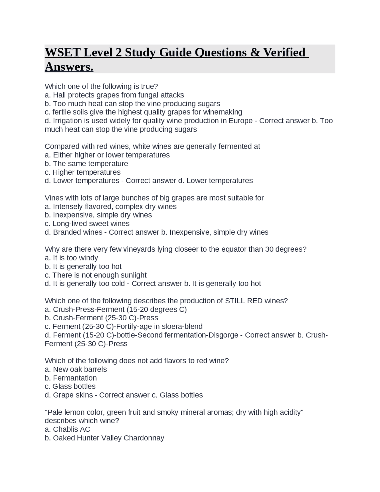WSET Level 2 Study Guide Questions & Verified Answers. | Exams ...