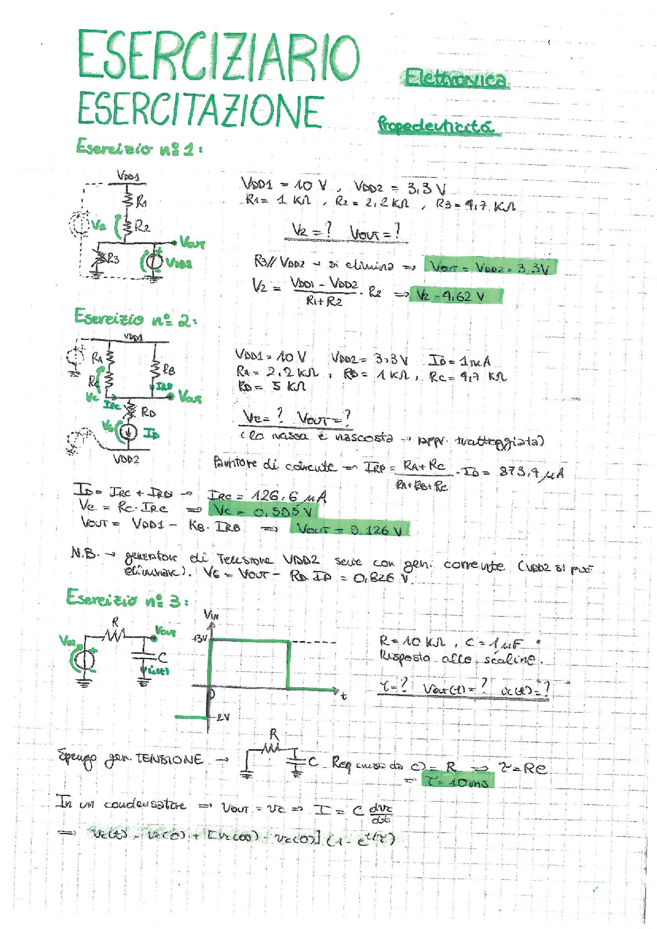 Eserciziario Elettronica parte 1 | Esercizi di Elettronica | Docsity