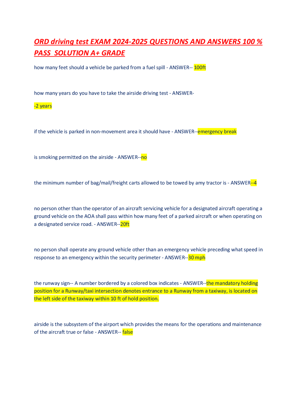 ORD driving test EXAM 2024.pdf | Exams Economic policy | Docsity