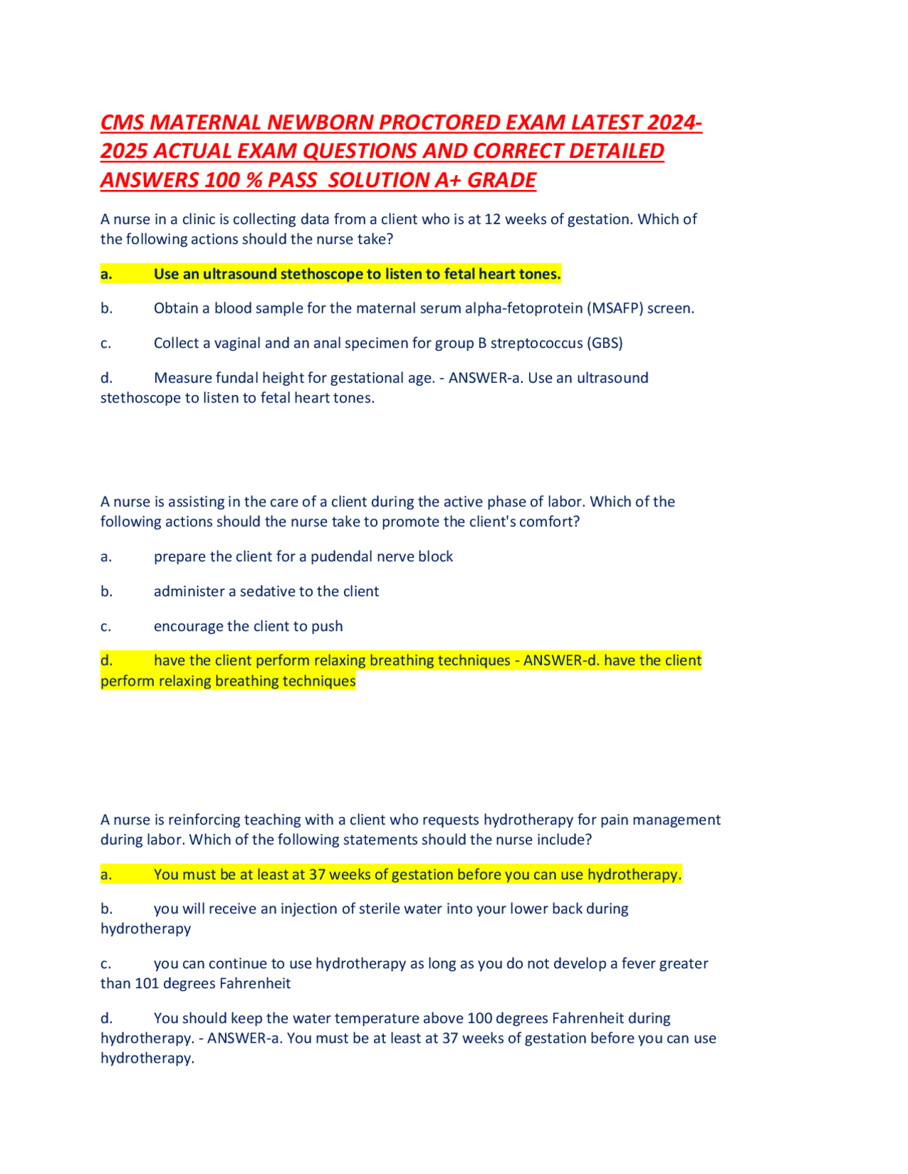 CMS MATERNAL NEWBORN PROCTORED EXAM LATEST 2024.pdf | Exams Nursing ...