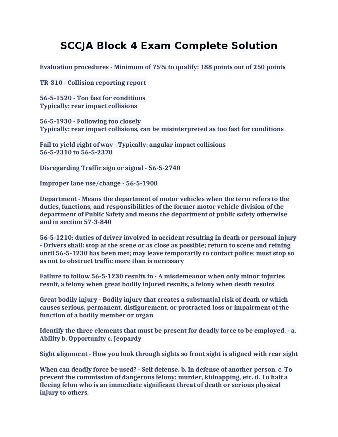 SCCJA Block 4 Exam Complete Solution | Exams Health sciences | Docsity