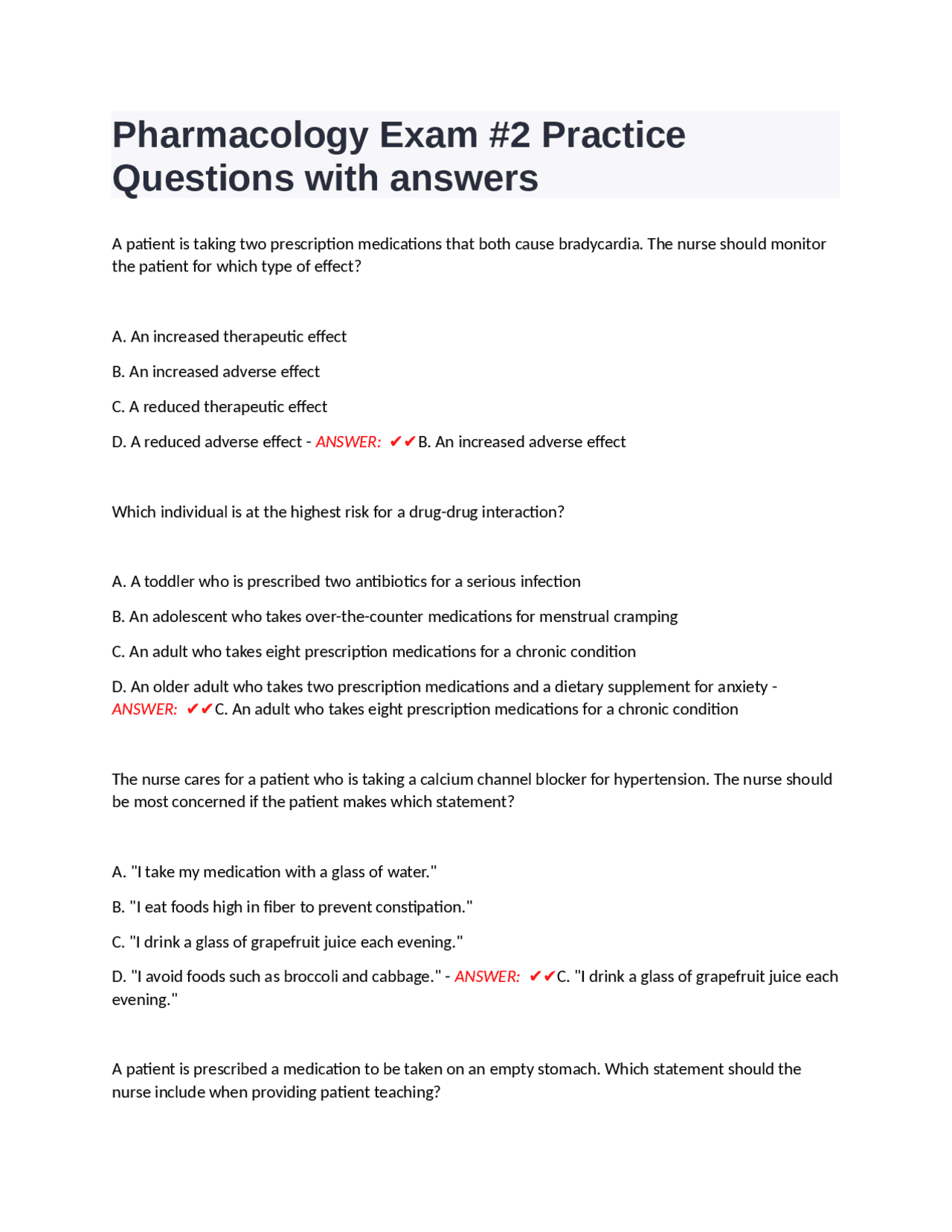 Pharmacology Exam #2 Practice Questions with answers | Exams ...