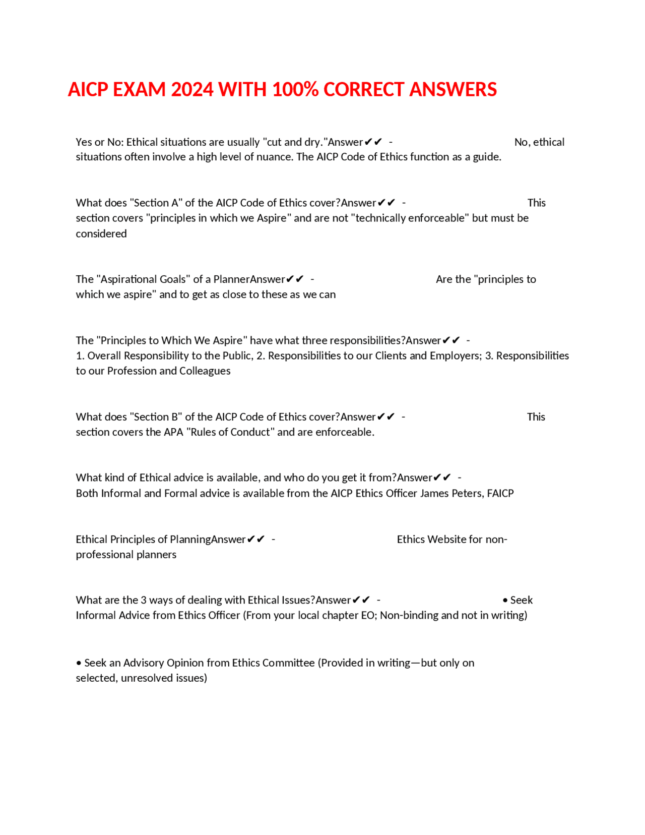 AICP EXAM 2024 WITH 100% CORRECT ANSWERS | Exams Business Economics ...