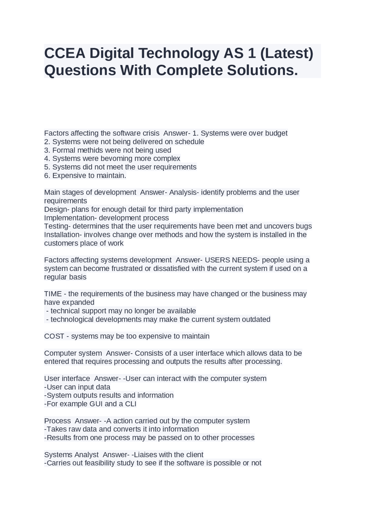 CCEA Digital Technology AS 1 (Latest) Questions With Complete Solutions ...