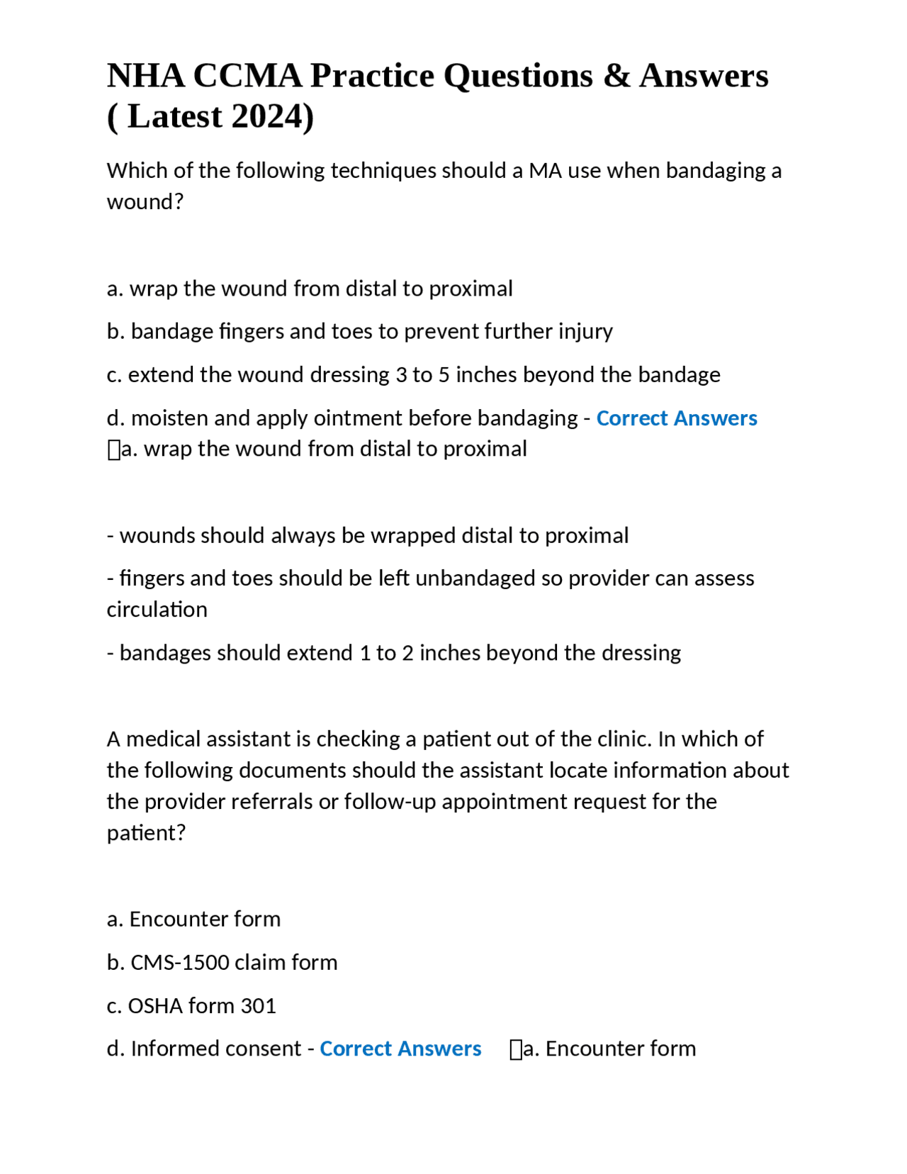 NHA CCMA Practice Questions & Answers ( Latest 2024) | Exams Nursing ...