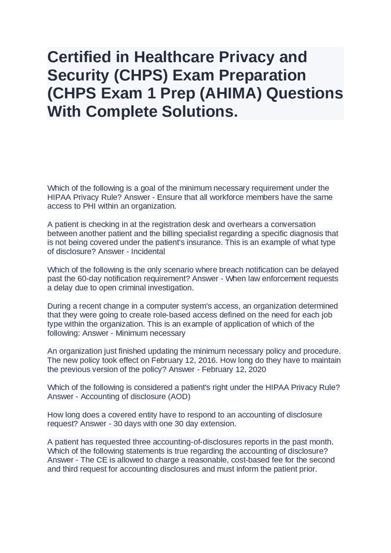 Certified In Healthcare Privacy And Security Chps Exam Preparation