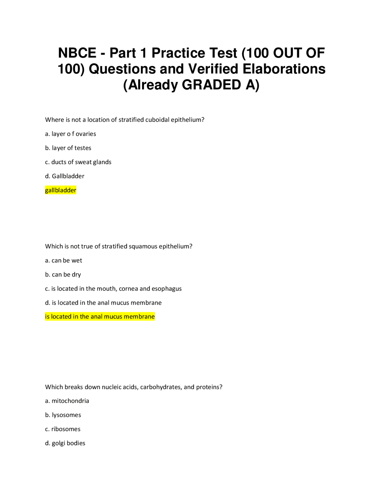 NBCE - Part 1 Practice Test (100 OUT OF 100) Questions and Verified ...