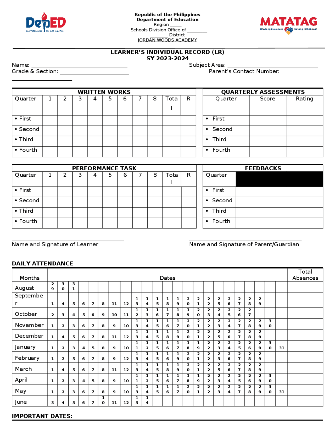 Individual learner 's records | Transcriptions Family and Consumer Science | Docsity