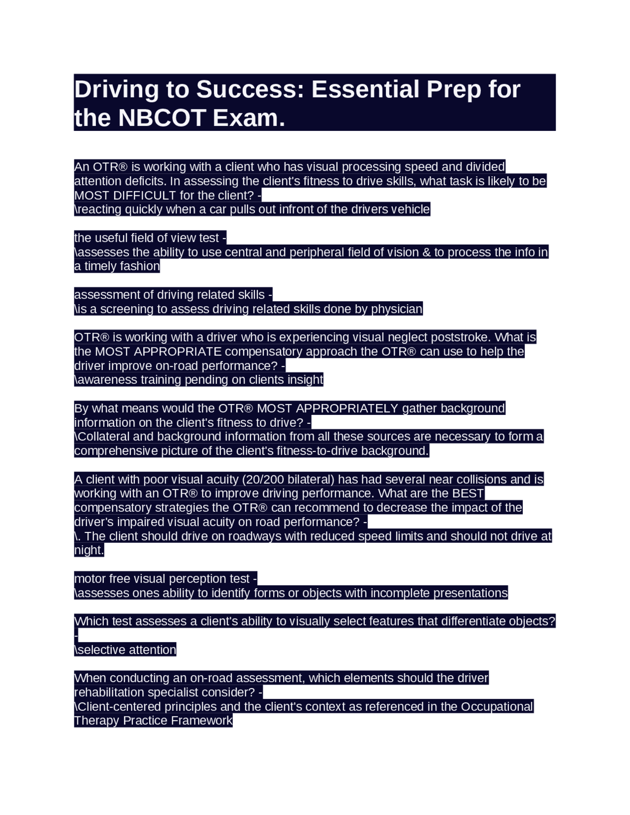Driving to Success: Essential Prep for the NBCOT Exam. | Exams ...