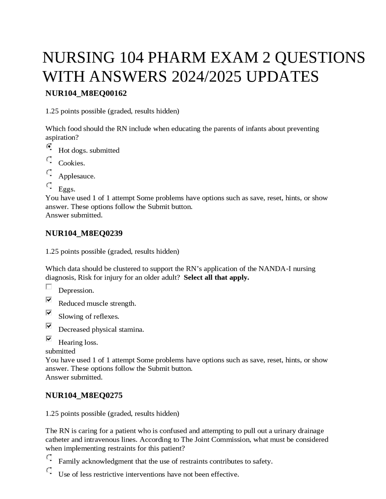NURSING 104 PHARM EXAM 2 QUESTIONS WITH ANSWERS 2024/2025 UPDATES ...