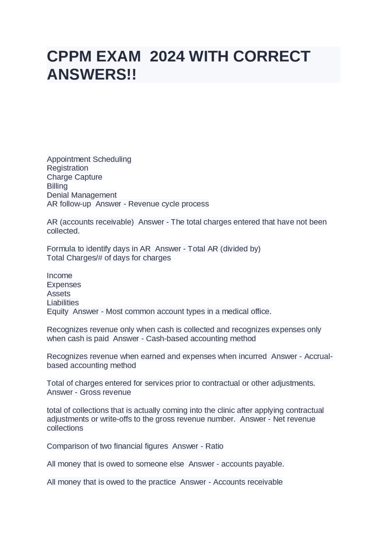 CPPM EXAM 2024 WITH CORRECT ANSWERS!! | Exams Nursing | Docsity